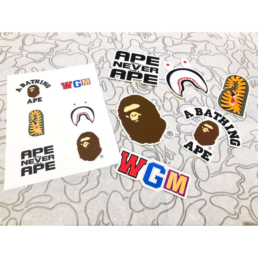 日本 A Bathing APE BAPE Sticker (7入組) WGM Shark Tiger 貼紙 全新 現貨 | 蝦皮購物