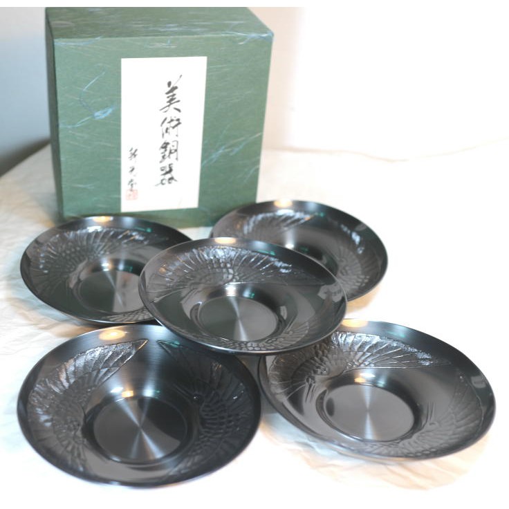 SHINKO~免運費~日本製造~新光堂~BC1052~銅製~純銅~黑銅~鶴模茶托~5 個一組~11*2.0cm~ | 蝦皮購物