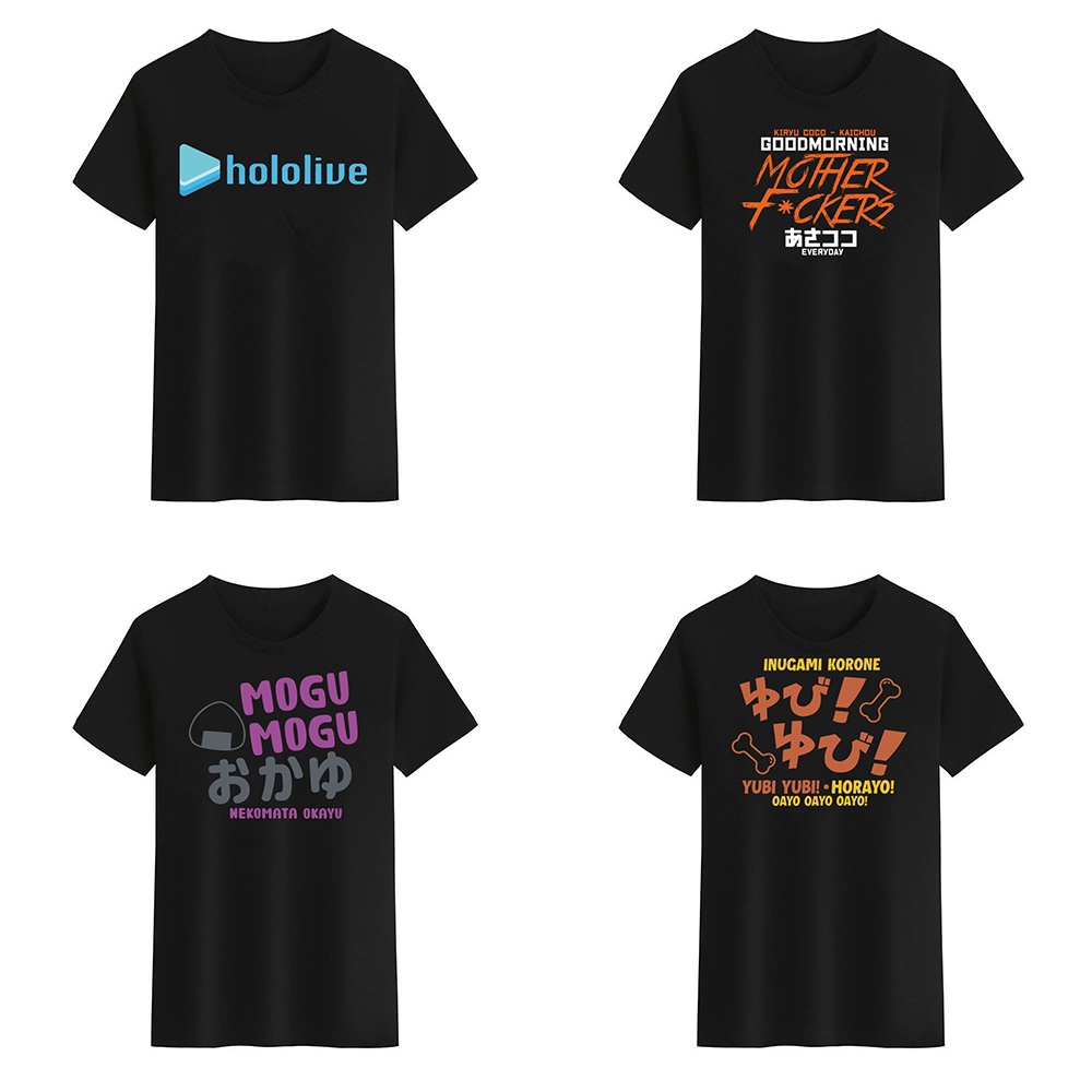 Hololive Nekomata Okayu Kiryu Coco Inugami Korone T 恤男式女式黑色白 | 蝦皮購物
