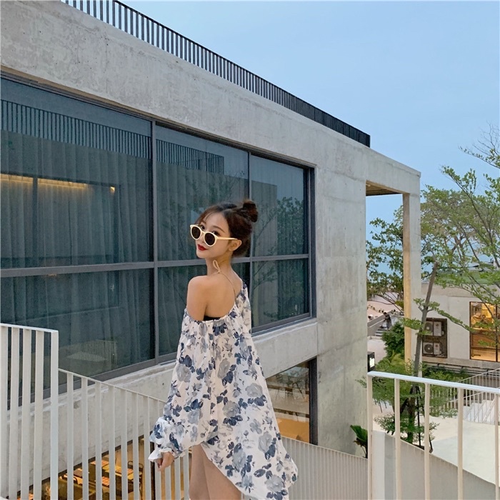 🎀 Hanagirl 正韓 海灘度假必備 長洋裝 名媛風性感露背 禮服 深玫瑰花雪紡洋裝 沙灘洋裝 I118 | 蝦皮購物