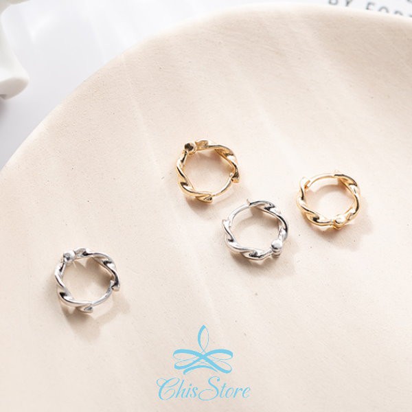 CHISSTORE 韓國 扭曲耳環 圓形 圈圈 圓圈耳環 女 氣質 麻花耳環 防過敏耳環 S925 純銀耳環 純銀耳扣 | 蝦皮購物