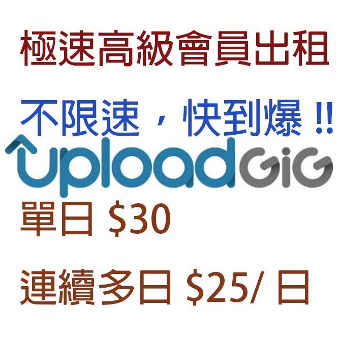 Uploadgig Premiun 高級會員 帳號出租 1日30元，100GB/日 | 蝦皮購物