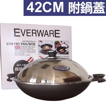 EVERWARE鐵金剛 42cm(雙耳)不沾鍋 附鍋蓋 鐵鏟專用 台灣製造【週潔倫】 | 蝦皮購物