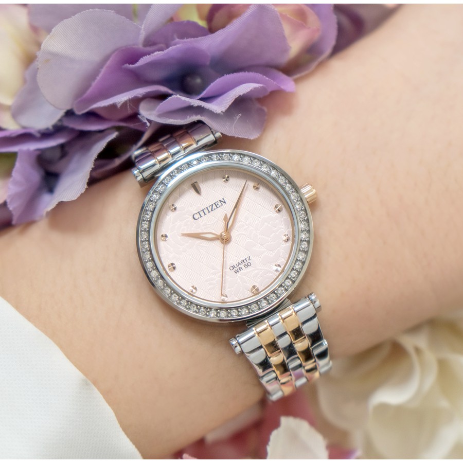 【金台鐘錶】CITIZEN星辰 ER0218-53X 時尚女錶 晶鑽 錶徑30mm 半金 (粉紅面) 防水50m | 蝦皮購物