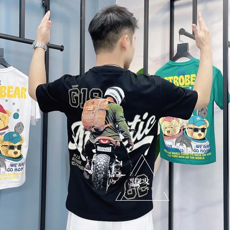 M-5XL 精梳純棉男士T恤 ins港風寬鬆圓領原宿風賽車印花短袖上衣 大學短T T恤 短T男（SJT488）【壹號站】 | 蝦皮購物