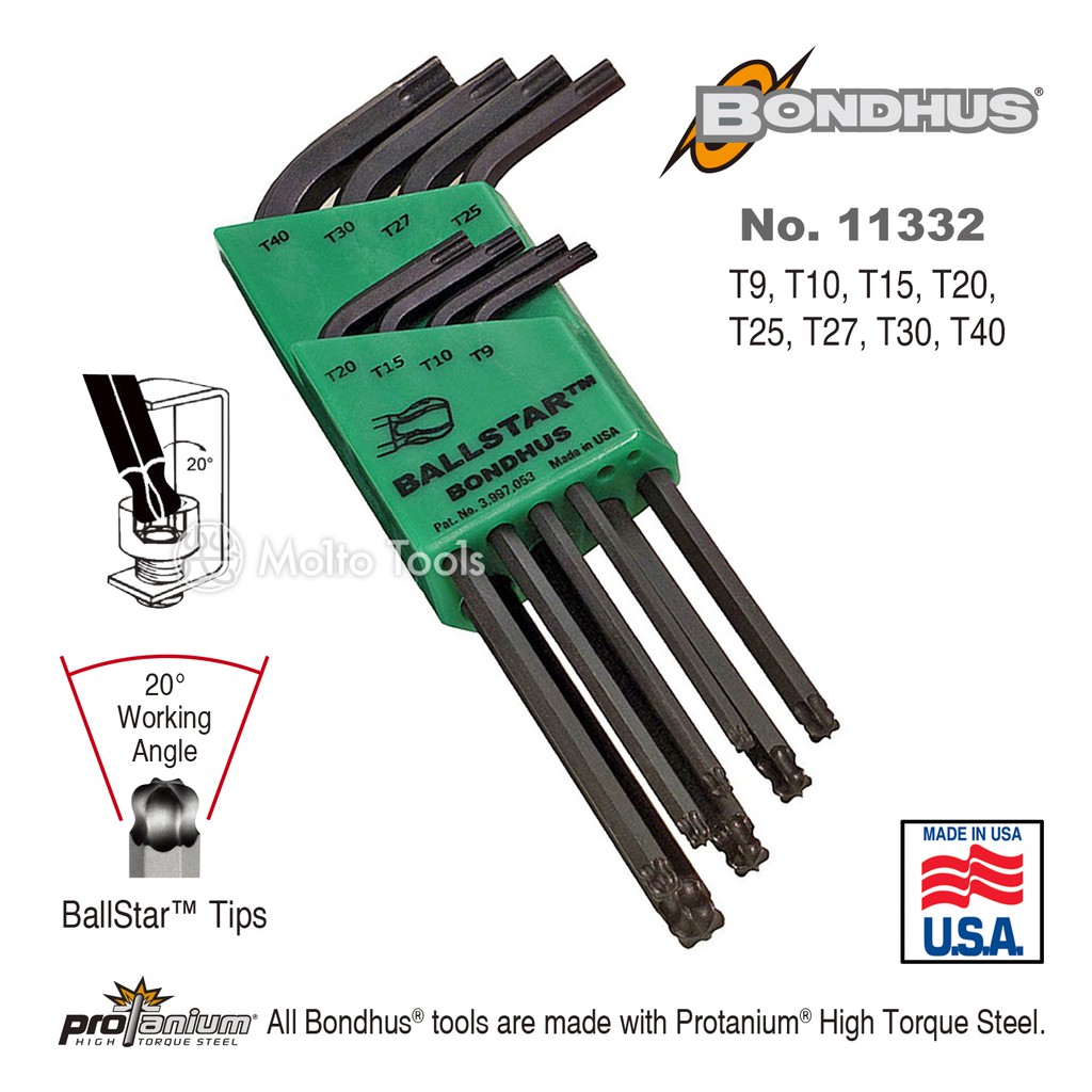 〖伍金〗美國製 BONDHUS 11332 BallStar T9-T40 長型 球型 8支組 星型扳手 星型板手 | 蝦皮購物