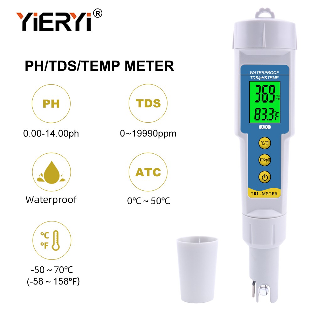 Yieryi PH-986 3合1水質測試儀PH監測儀TDS PH溫度計水族酸度計 | 蝦皮購物