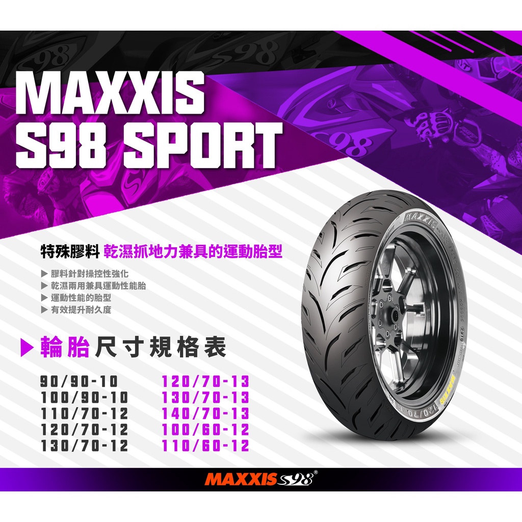 《億鋒》MAXXIS S98 SPORT PLUS性能胎 勁戰 雷霆S JETS JETSR JETSL 台中現貨 | 蝦皮購物