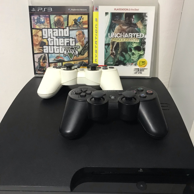 PS3 160G 木炭黑 附原廠盒子 HDMI線 原廠搖桿 2片遊戲片(GTA5、秘境探險) | 蝦皮購物