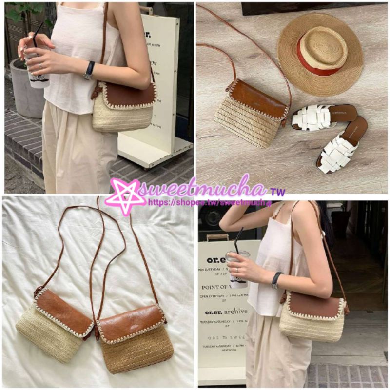 🔥台灣現貨🔥24h速出 韓版ins 高質感 夯款 拼接 素面 掀蓋 防皮革 編織包 拼接包 側背包 度假 掀蓋包 馬鞍包 | 蝦皮購物