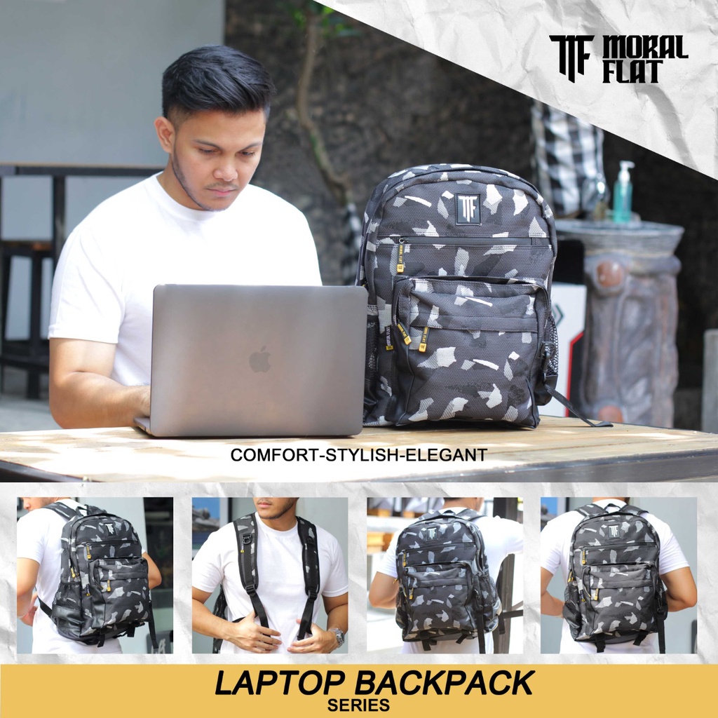 Moral Flat-Backpack Army-Full Black Army -MF | 蝦皮購物