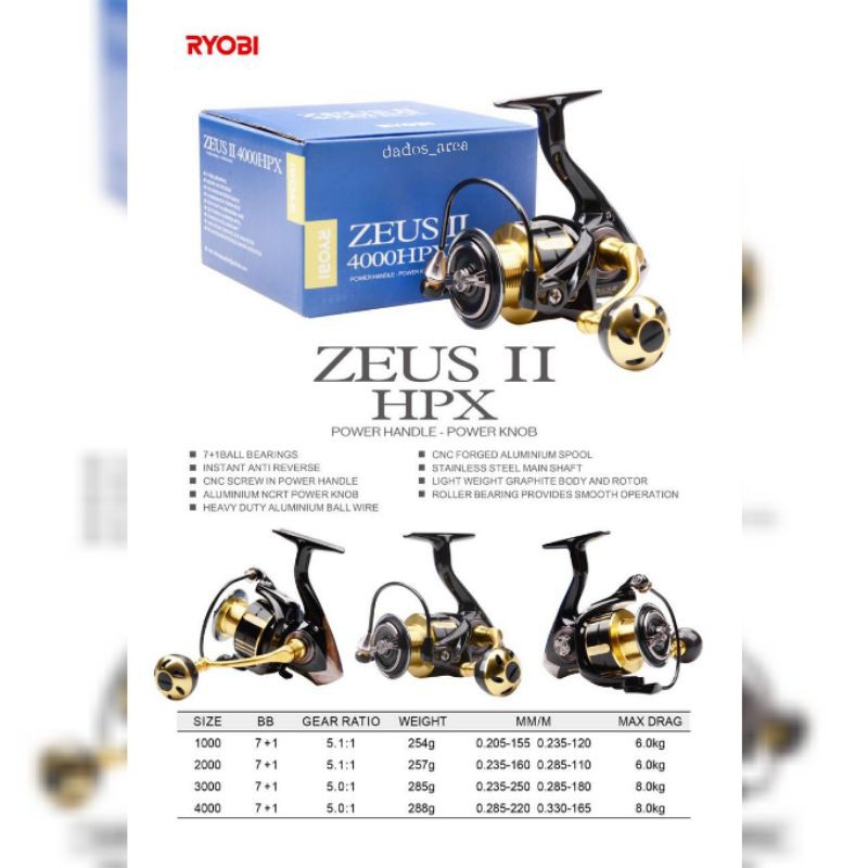 Ryobi ZEUS II 旋轉卷線器 HPX 2000 3000 6000 8000 7+1BB | 蝦皮購物