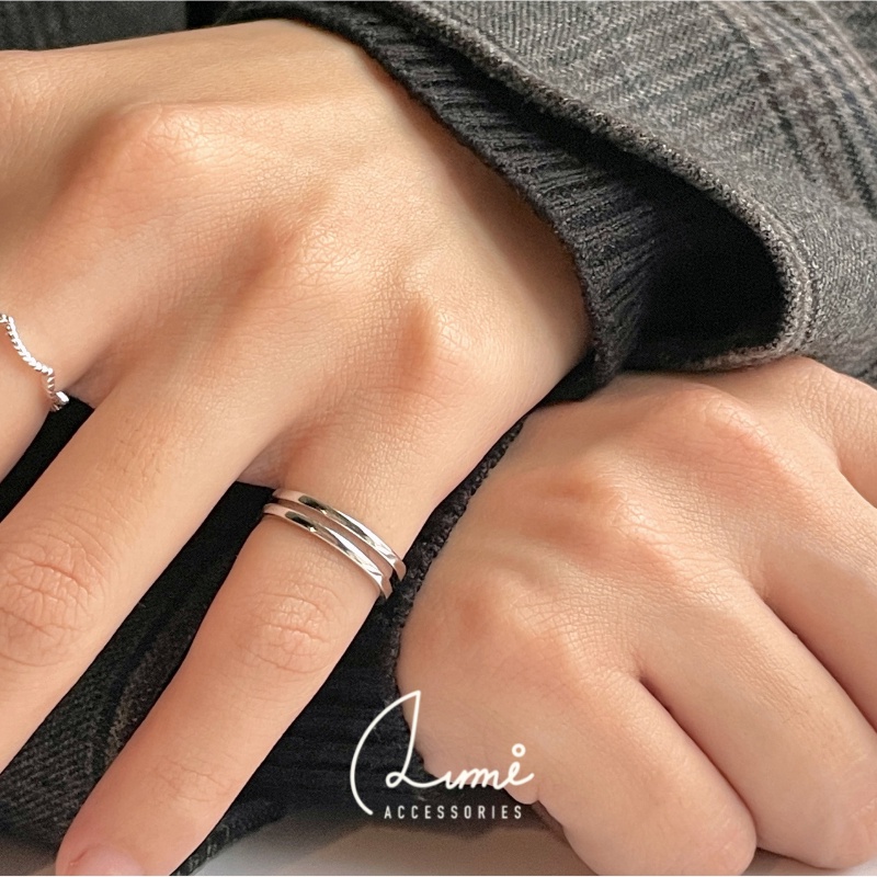 [ALUMI] 雙約尾戒｜S925純銀 平行線條 尾戒 開口戒 戒指 飾品 銀戒 純銀戒指 | 蝦皮購物
