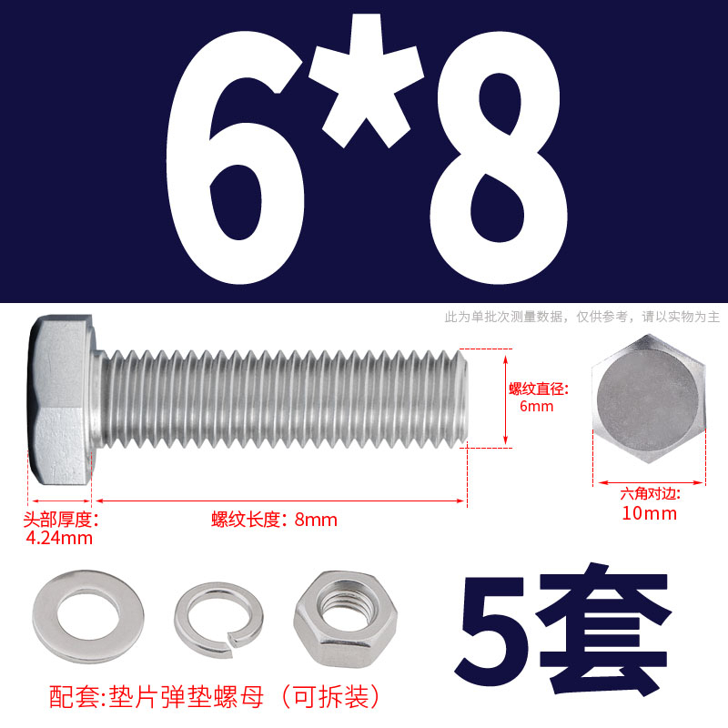台灣發貨 （M6 M8）316不鏽鋼外六角組合螺絲螺栓螺母平彈墊套裝螺桿M6 M8 | 蝦皮購物
