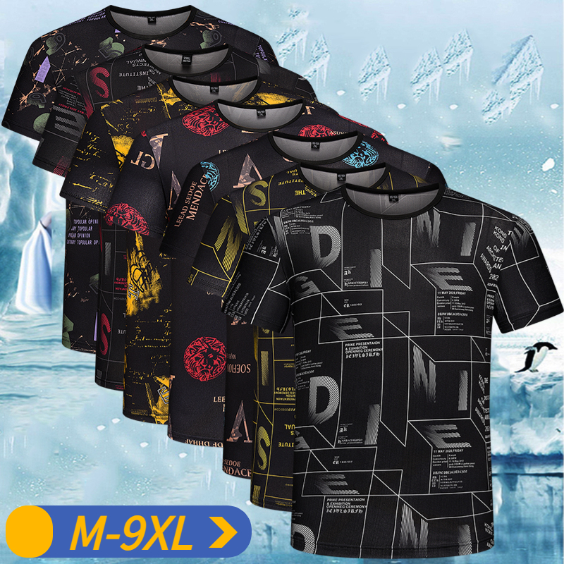 【M-9XL】短袖T恤夏季冰絲彈力透氣 大尺碼T恤 速乾運動上衣百搭男士T恤 圓領T恤 短t | 蝦皮購物