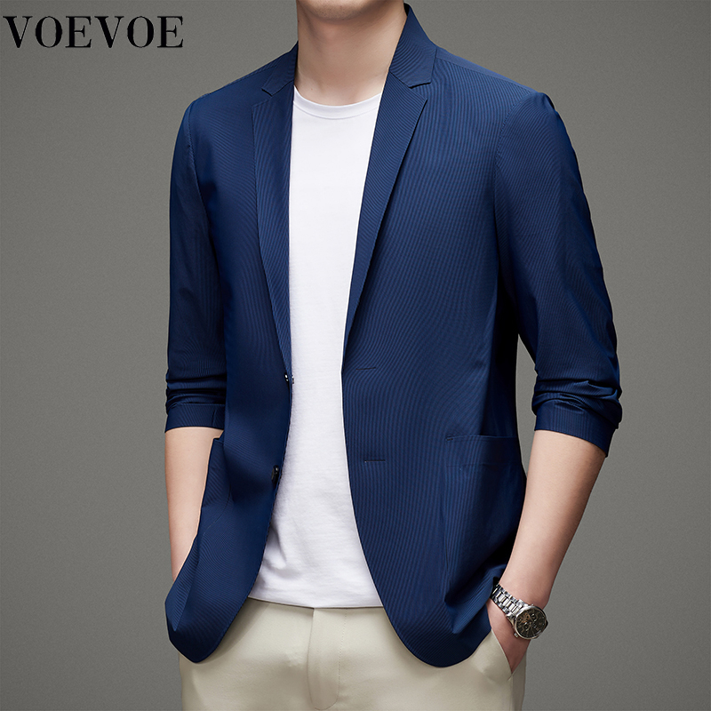 VOEVOE輕奢薄西裝外套男 冰絲防曬西裝 單層輕薄無痕條紋西裝 涼感抗皺男士西裝外套 夏季西裝外套男彈力透氣商務外套 | 蝦皮購物