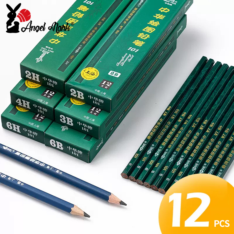 天使馬克 12 支素描木鉛筆專業繪圖鉛筆 H/2H/3H/4H/5H/6H/HB/2-12B 藝術文具用品黑色 | 蝦皮購物