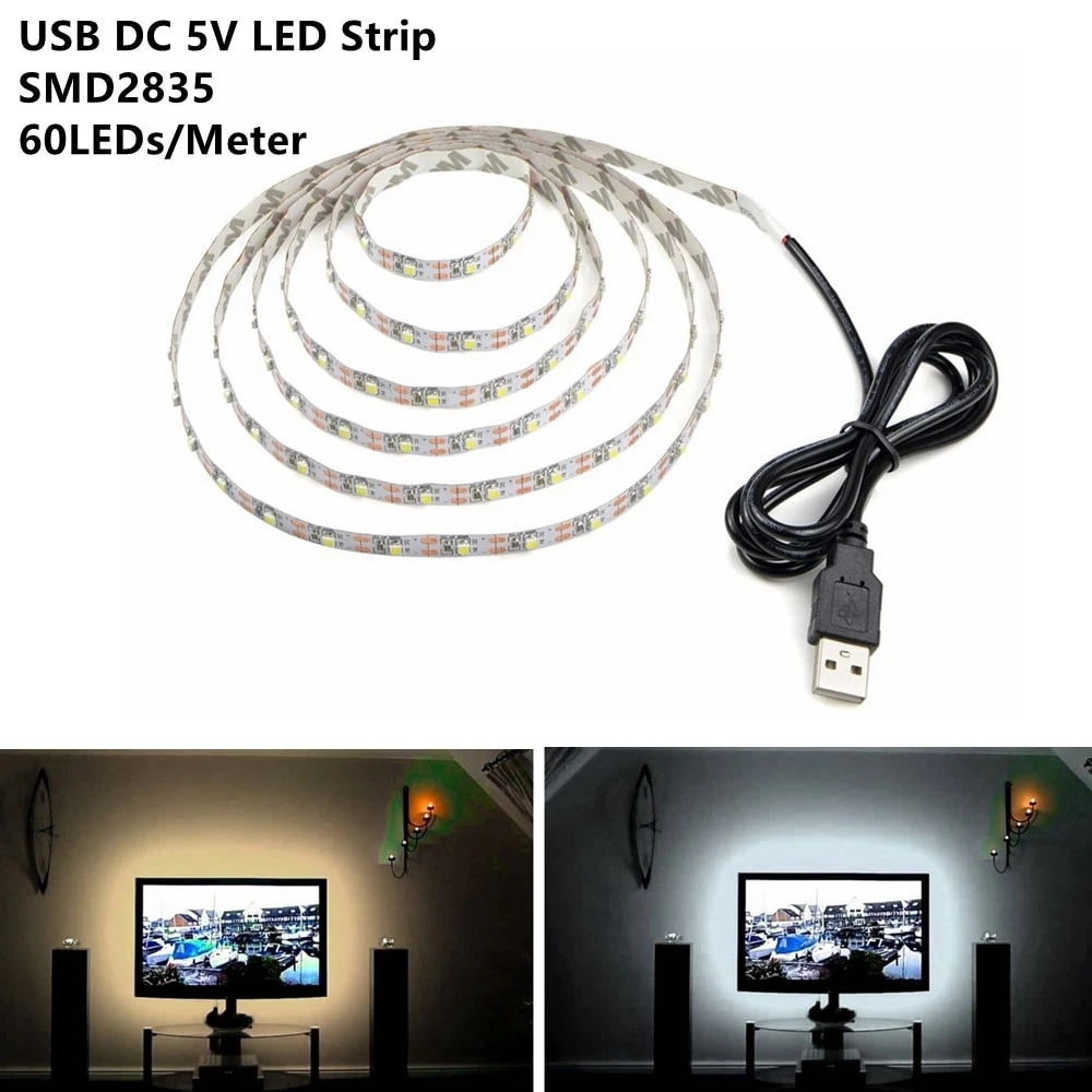 5m LED 燈條 SMD 2835 USB 5V LED 燈條用於家庭廚房電視背景燈裝飾的膠帶 | 蝦皮購物