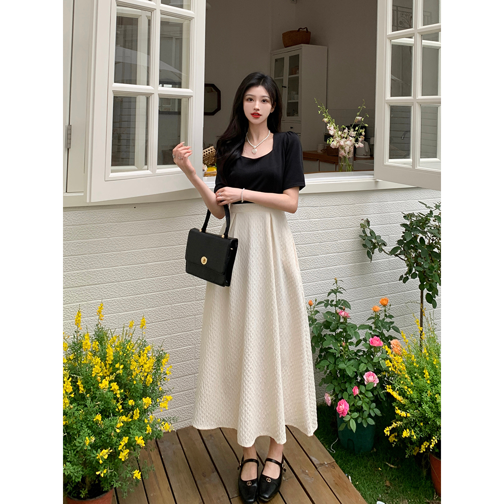 L-4XL現貨實拍大尺碼女裝羅馬假日夏季法式赫本風黑白拼接抽繩洋裝胖MM長裙 | 蝦皮購物