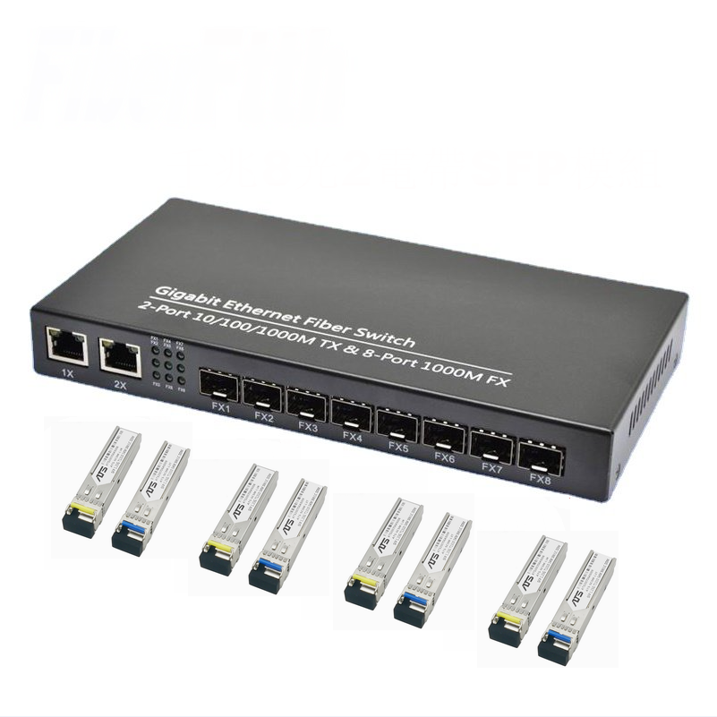 光纖媒體轉換器 8 SFP 2 RJ45 千兆光纖交換機用於 IP 攝像機 UTP 光纖交換機集線器 | 蝦皮購物