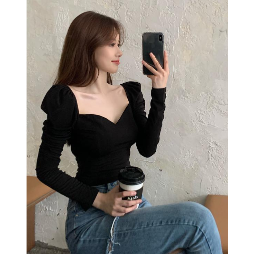 「波妞」大尺碼 低胸上頭 S-4XL 特大尺碼300斤女裝春秋胖mm辣妹T恤設計感法式復古收腰顯瘦打底上衣 | 蝦皮購物