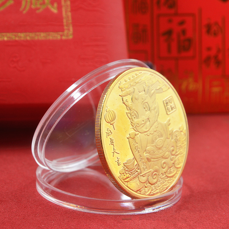 2024龍年實心開運金幣招財錢母生肖龍紀念幣q版卡通龍金幣紅布袋裝禮品 蝦皮購物
