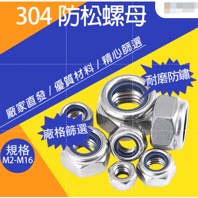 304/316不鏽鋼外六角鎖緊螺母 藍色尼龍自鎖防松螺母螺絲帽M2-M16 | 蝦皮購物