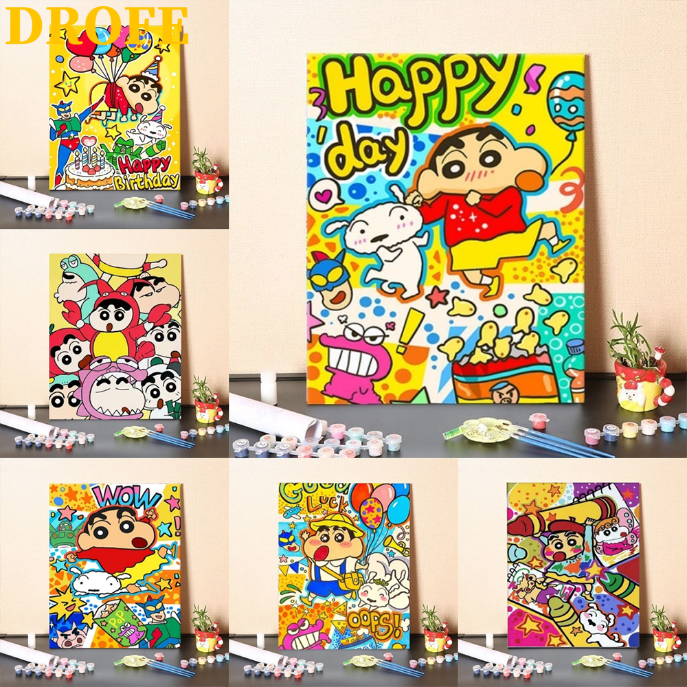 Drofe-油畫-蠟筆小新-卡通圖片-diy數字繪畫-数字油画-禮物-30x40cm 40x50cm | 蝦皮購物