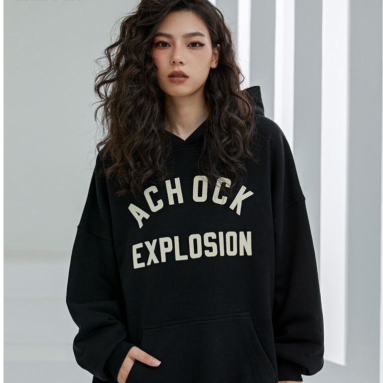 Achock 美式基本字體logo印花帽T潮流情侶連帽大學T男 | 蝦皮購物