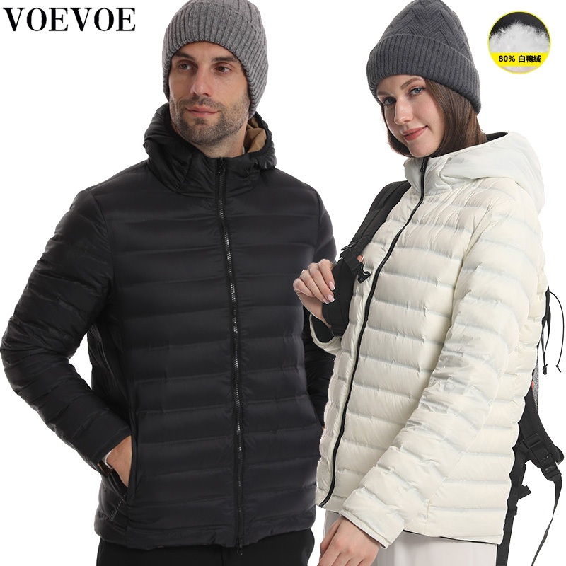 【雙面穿】VOEVOE情侶款輕薄羽絨外套 秋冬保暖外套 80%白鴨絨連帽羽絨服 無縫羽絨衣 短款外套 時尚休閒外套 | 蝦皮購物