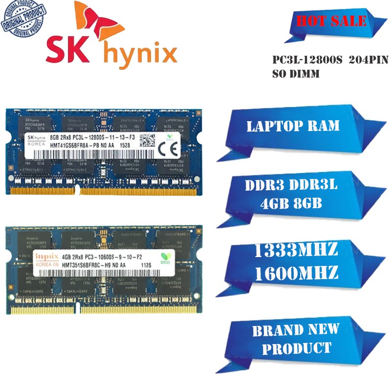 SKhynix 筆記本電腦內存 DDR3 DDR3L 4G 8GB 1066/1333/1600MHz 內存條 PC3L | 蝦皮購物