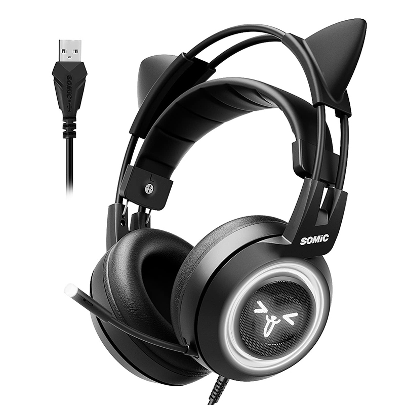 Somic G951 貓耳式耳機 PC 遊戲耳機 USB 7.1 環繞聲立體聲耳機帶麥克風 Led 燈適用於 PS4 筆 | 蝦皮購物