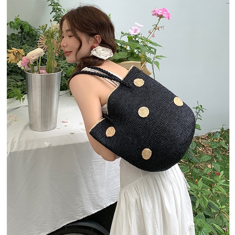 Girl Power || 24h出貨 韓國東大門ins博主同款波點手提草編包 拉菲草單肩編織包法式度假 | 蝦皮購物