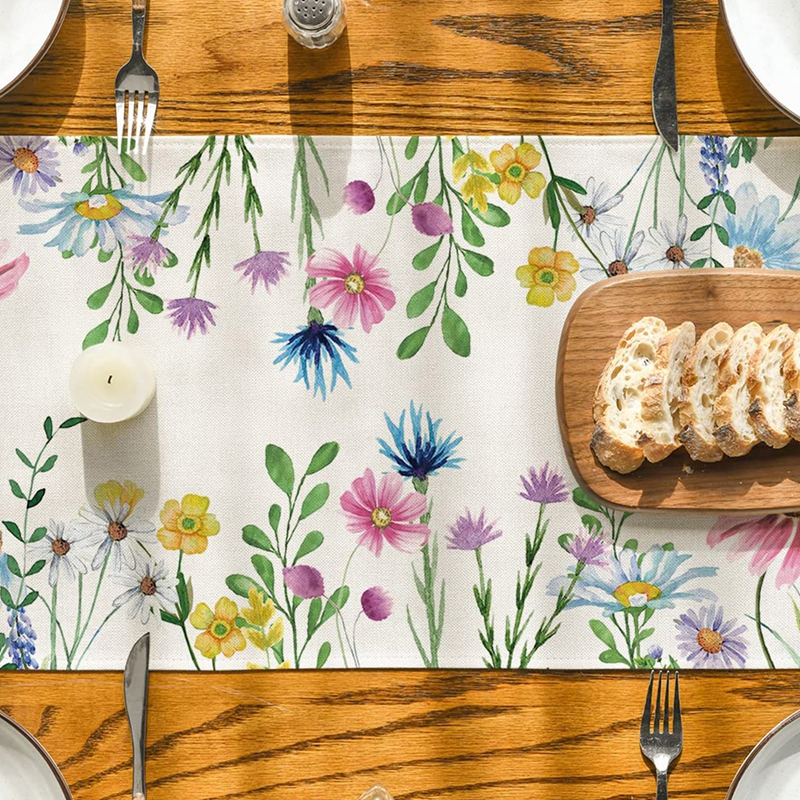 【亞麻】春花桌布野花主題桌布4人座33*183cm桌罩餐桌裝飾傢居裝飾廚房生日裝飾 | 蝦皮購物