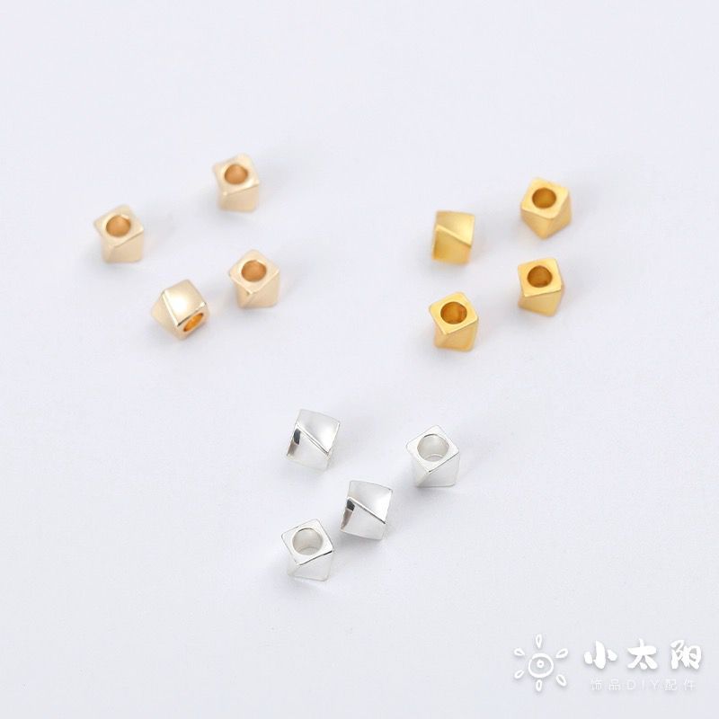 滿10送1顆 s925銀保色14K包金方形扭珠3*4mm左右手工DIY散珠配件手鍊項鍊飾品串珠隔珠配飾珠 珠 diy手作 | 蝦皮購物