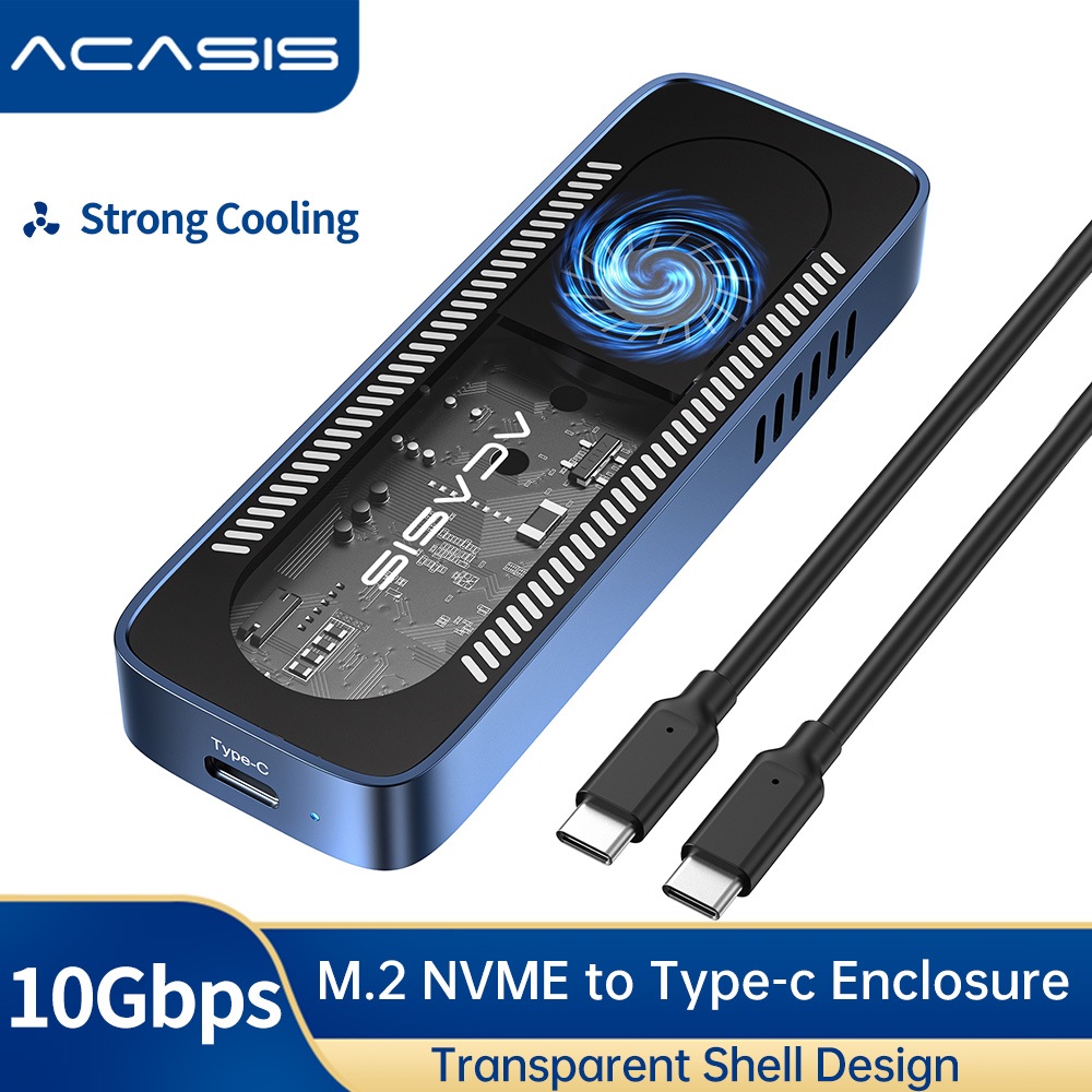ACASIS 10Gpbs USB3.1透明硬碟盒 M.2 NVMe SSD外接盒帶冷卻風扇 | 蝦皮購物