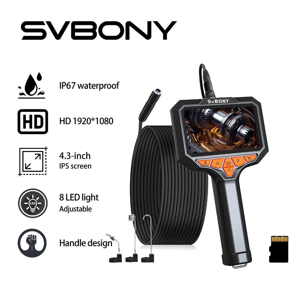 Svbony SM501 4.3" IPS 內窺鏡檢查攝像頭 1920P 高清 8 LED 燈 IP67 5M 電纜 3 | 蝦皮購物