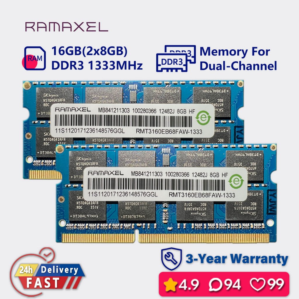 Ramaxel 16gb 8gb 1333mhz ddr3 雙通道筆記本電腦內存 ram sodimm pc3 1060 | 蝦皮購物