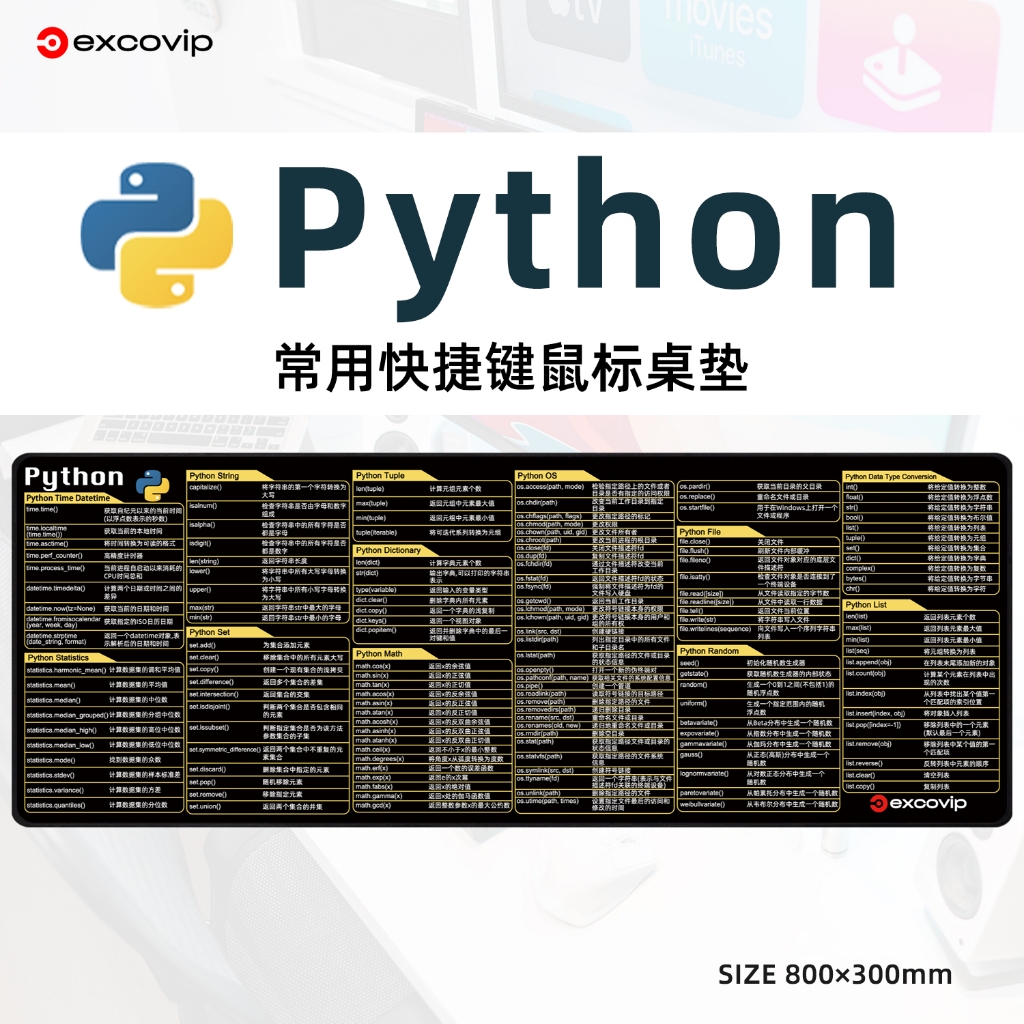 EXCOVIP中文python快捷鍵滑鼠墊計算機編程語言柔軟舒適鎖邊耐磨耐髒防滑臺式電腦筆電辦公學習遊戲程式員 | 蝦皮購物
