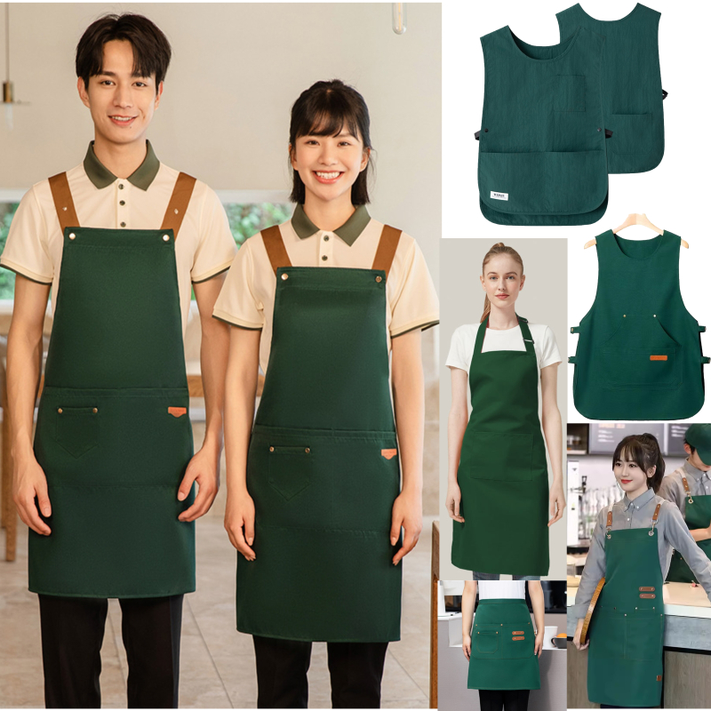 Ready Stock 女士綠色圍裙定制標誌印刷餐廳特殊水果店花店美髮師防水圍裙男士咖啡廳圍裙 | 蝦皮購物