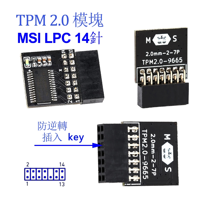 TPM 2.0 加密安全模塊LPC TPM 2.0mm MSI 14針加密處理器接口板遠程卡 | 蝦皮購物