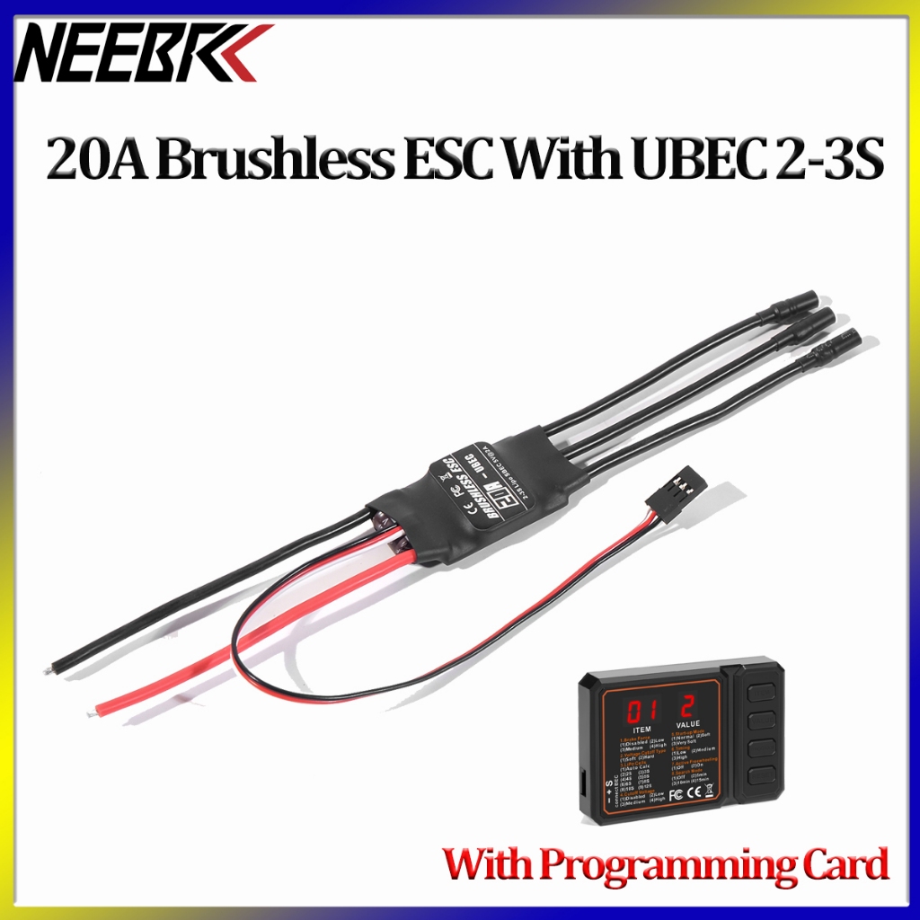 Neebrc 20A 2-3S 5V/2A UBEC 無刷 ESC 帶編程卡用於遙控飛機直升機 | 蝦皮購物