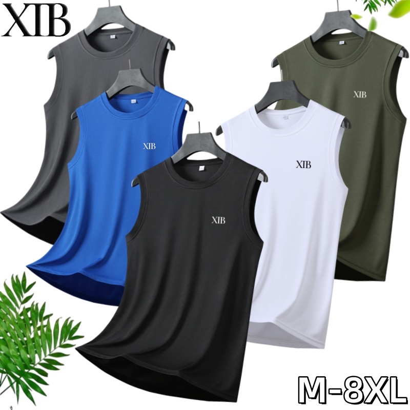 M-8XL XTB夏季大尺碼休閒圓領背心男士寬鬆運動跑步無袖上衣 | 蝦皮購物