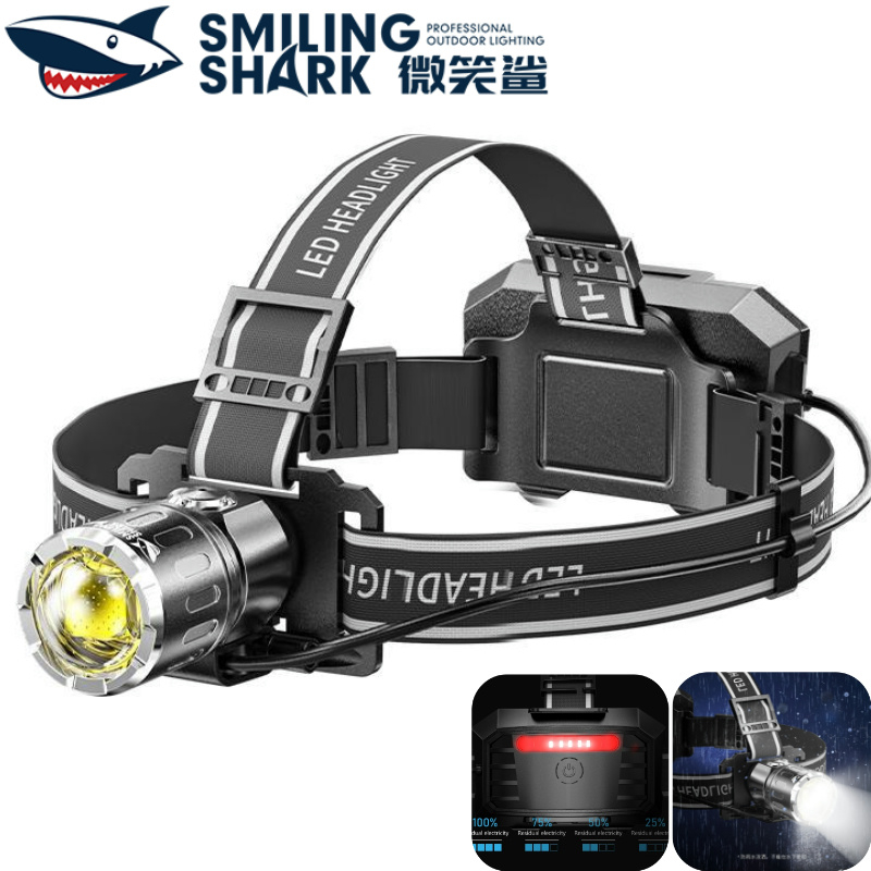 微笑鯊正品 K085 LED 強光頭燈 5檔位 T40 釣魚頭燈 尾部帶紅光警示燈 Type-c 充電 工作燈 防水戶外 | 蝦皮購物