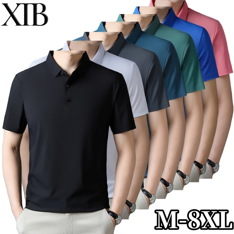 [高品質冰感材質 M-8XL穿35-125kg] 大尺碼夏季短袖T恤POLO衫男無痕彈力透氣涼快商務休閒翻領肥胖上衣 | 蝦皮購物