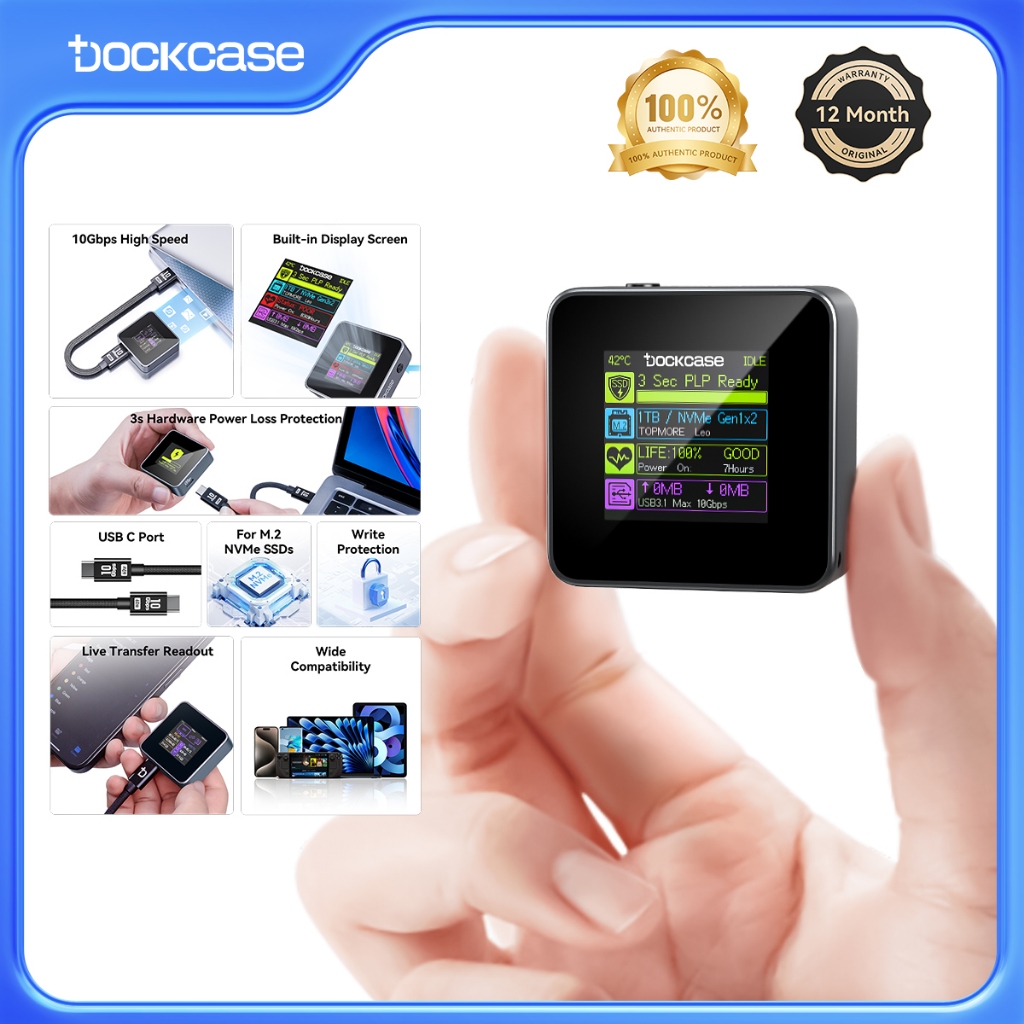 DOCKCASE Pocket M.2 2230 NVMe SSD 外殼,支持 3s PLP 防止寫數據丟失,USB 3 | 蝦皮購物