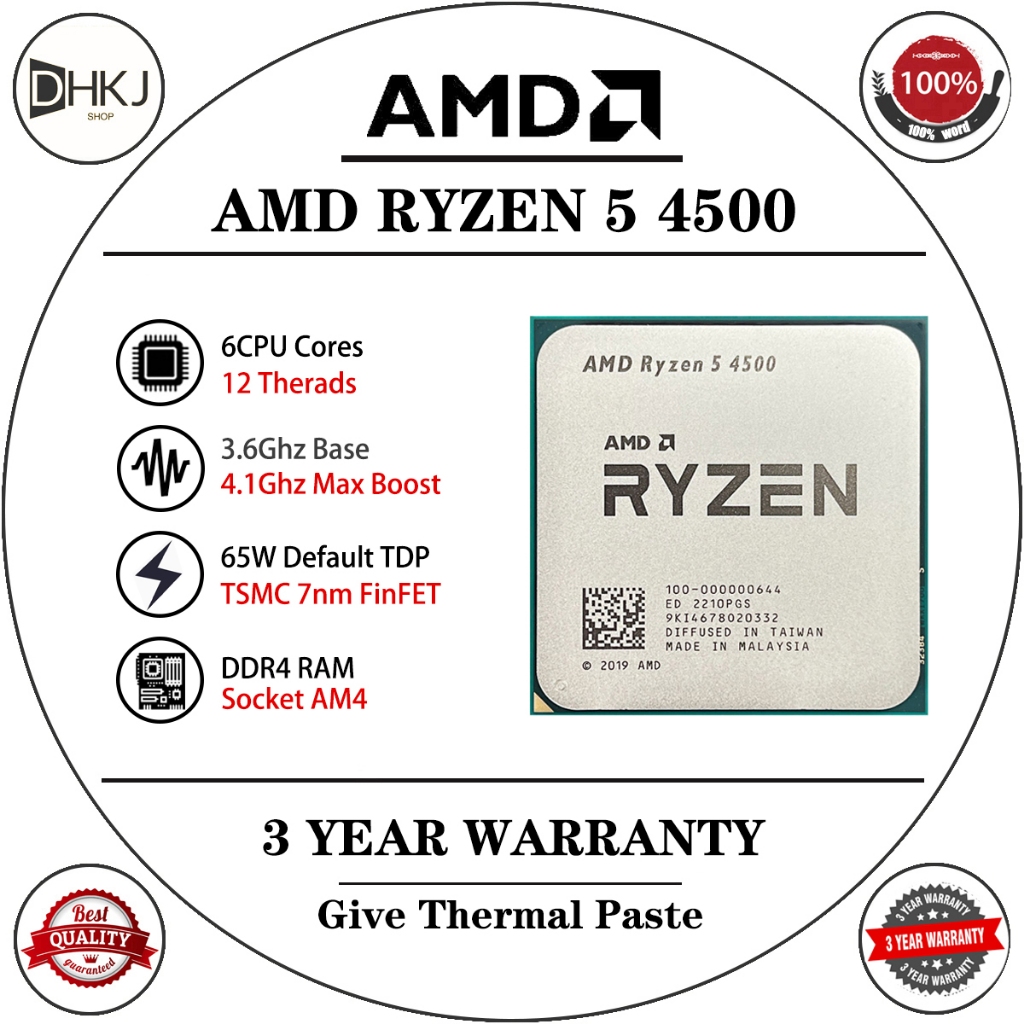 二手 AMD Ryzen 5 4500 R5 4500 6 核 3.6 GHz 12 線程 7NM 65W CPU 遊戲 | 蝦皮購物