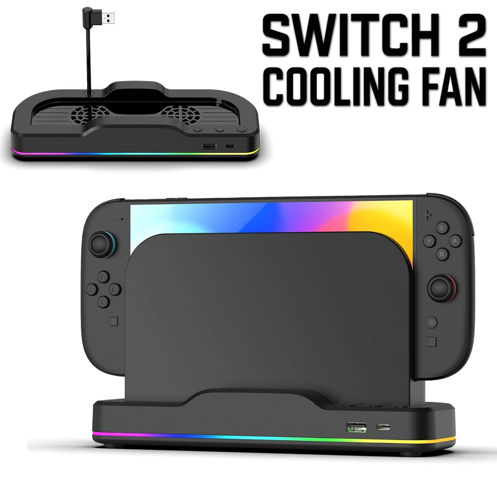 Switch 2 冷卻風扇,帶可調節 RGB 照明的雙風扇冷卻,USB 擴展,即插即用底座冷卻器,用於增強控制台性能 | 蝦皮購物