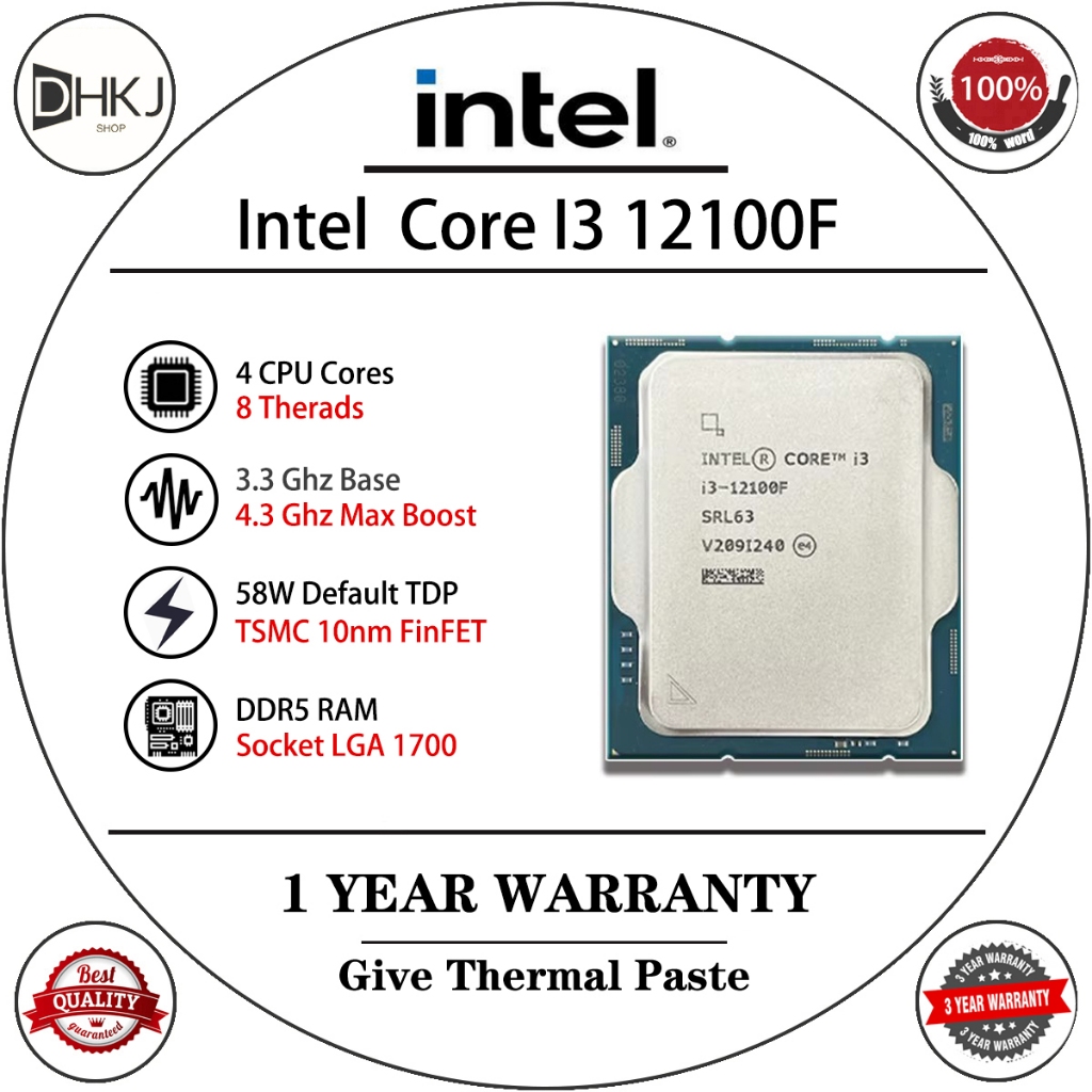 二手英特爾酷睿 i3 12100F CPU i3-12100F 3.3 GHz 4 核 8 線程 65W LGA 170 | 蝦皮購物