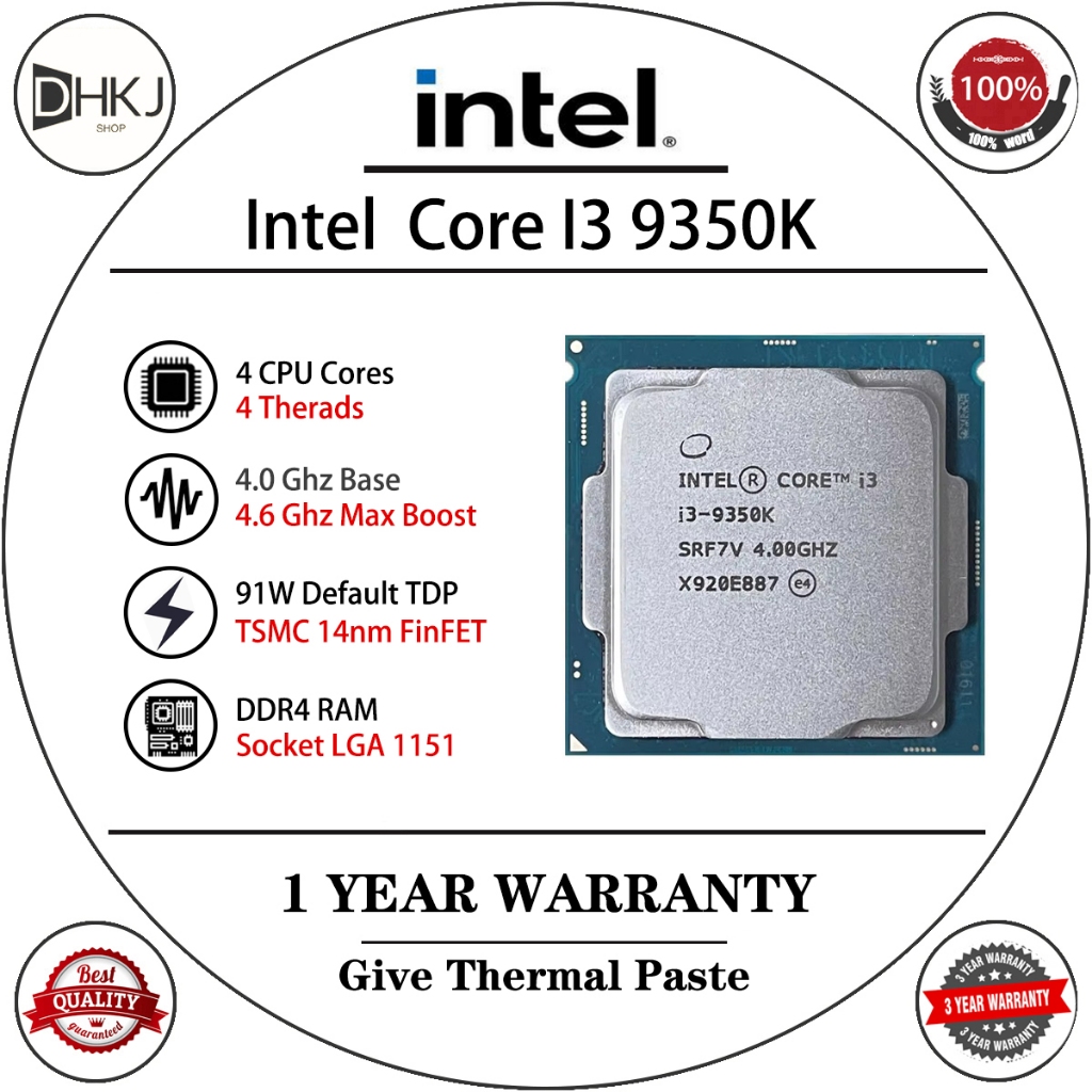 英特爾 二手 Intel Core i3 9350K i3 9350K 4.0 GHz 二手四核四線程 CPU 91W | 蝦皮購物